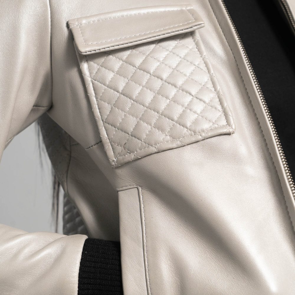 Lana Silver Leather Bomber Jacket - Lime Leather